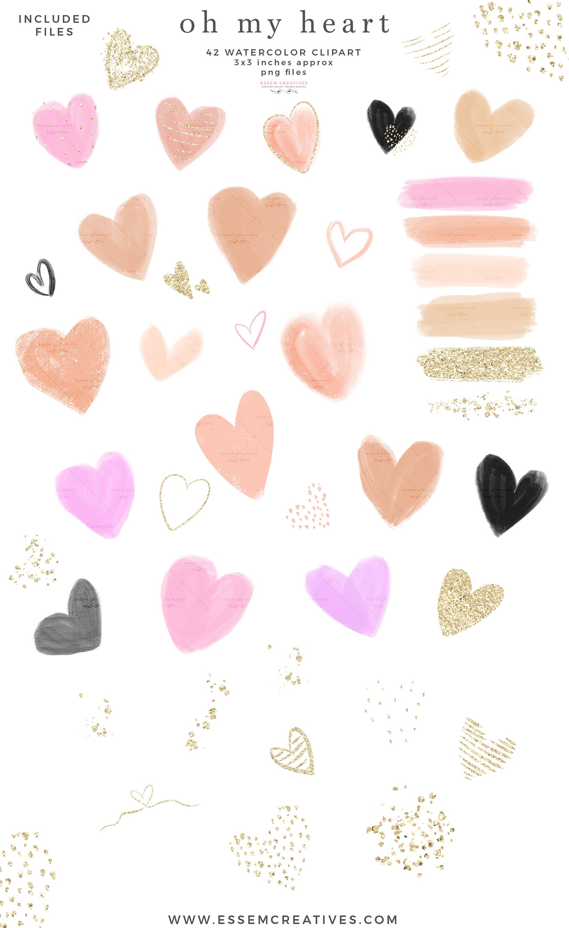 Watercolor Hearts Clipart Valentines Day PNG Graphics - Etsy