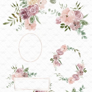 Watercolor Flowers Clipart in Dusty Pink Cream and Mauve. Creative ...