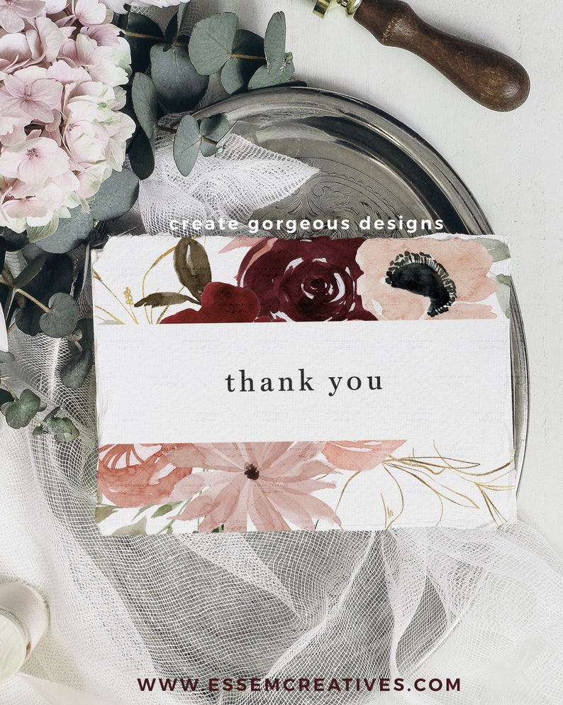Burgundy Blush Floral Clipart, Boho Wreath Clipart, Watercolor Frame ...
