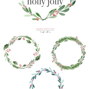 Christmas Wreath Clipart, Holly Jolly Clip Art, Watercolor Winter ...