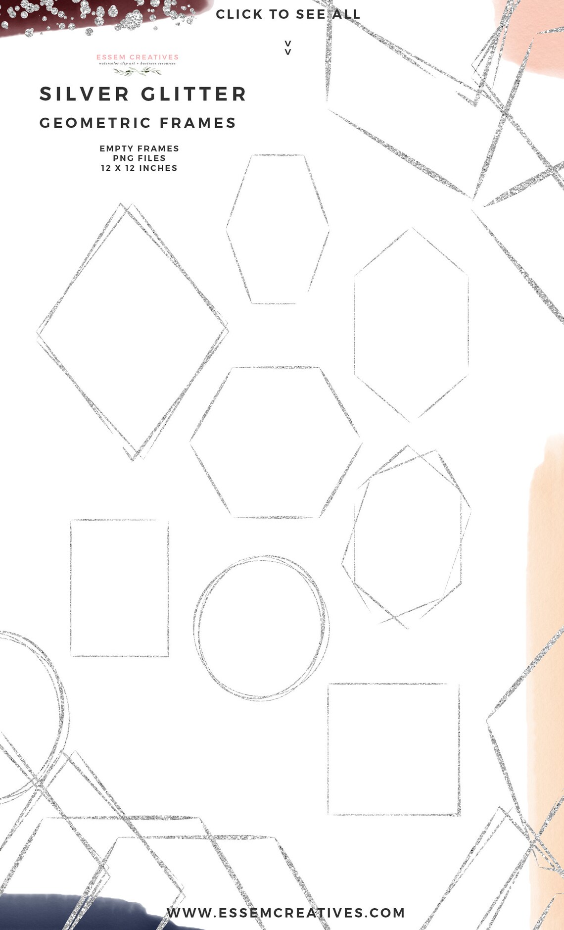 Empty Gold Glitter Geometric Frames Clipart Rose Gold Silver | Etsy