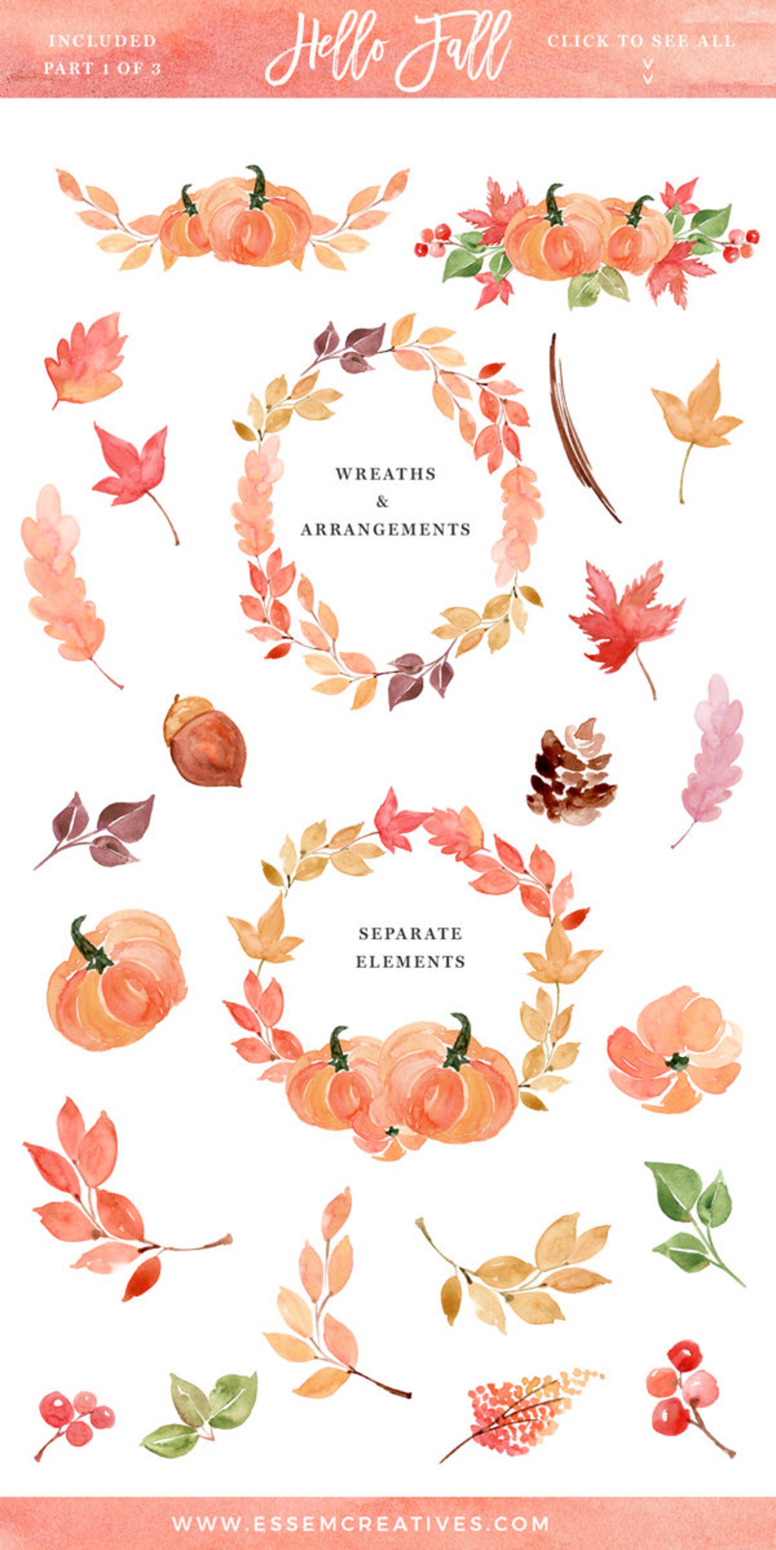Watercolor Fall Clipart Autumn Clipart Thanksgiving Clipart - Etsy
