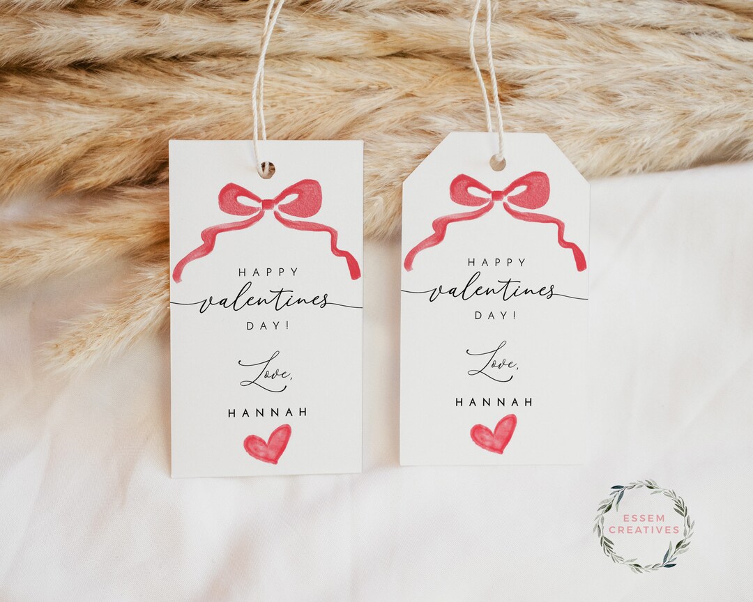 Bow Valentines Gift Tags, Galentines Day Tag, Simple Modern Red Bow ...
