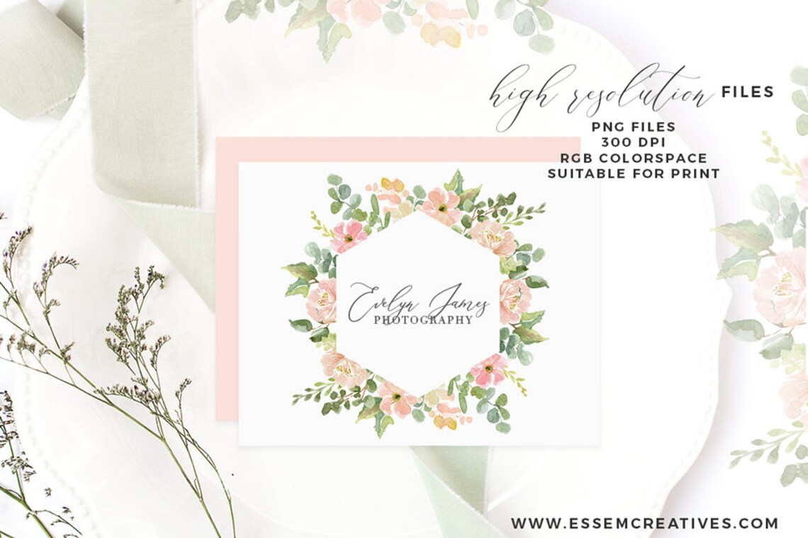 Watercolor Flowers Clipart Peach Floral Frames for Wedding - Etsy