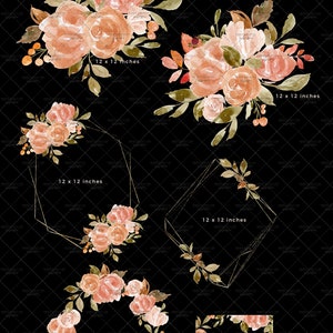 Peach Orange Floral Wreath Clipart, Boho Floral Frame Clip Art ...