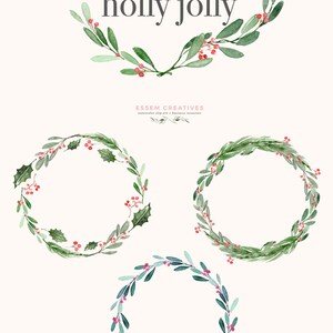 Christmas Wreath Clipart, Holly Jolly Clip Art, Watercolor Winter ...