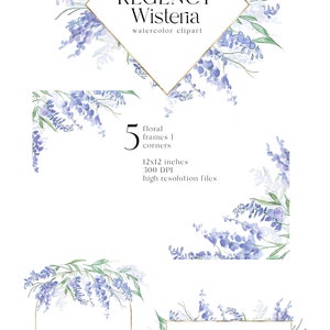 Regency Wisteria Floral Clipart, Watercolor Wreath Clipart, Flower ...