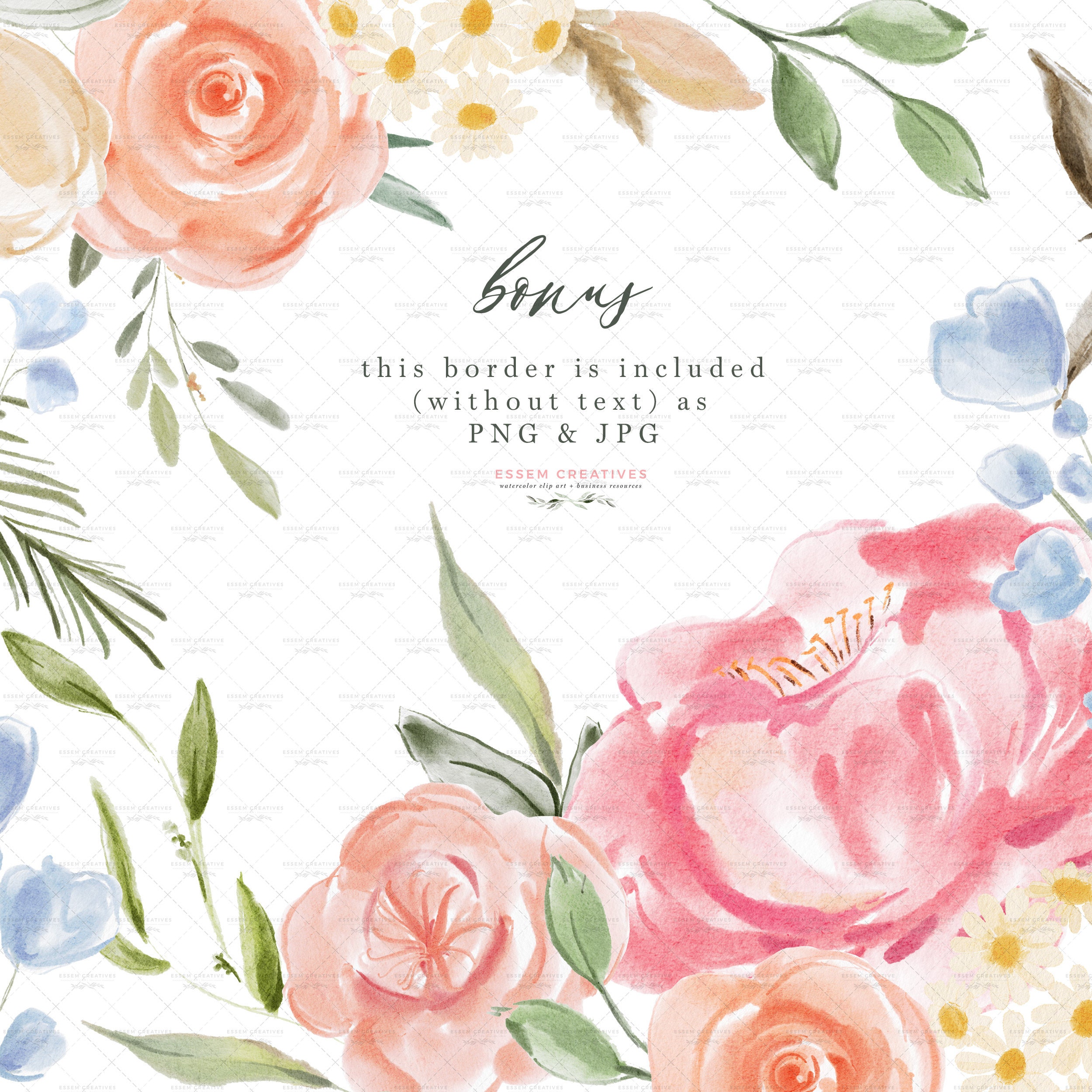 Summer Floral Clipart Boho Watercolor Flower Clip Art Peach | Etsy