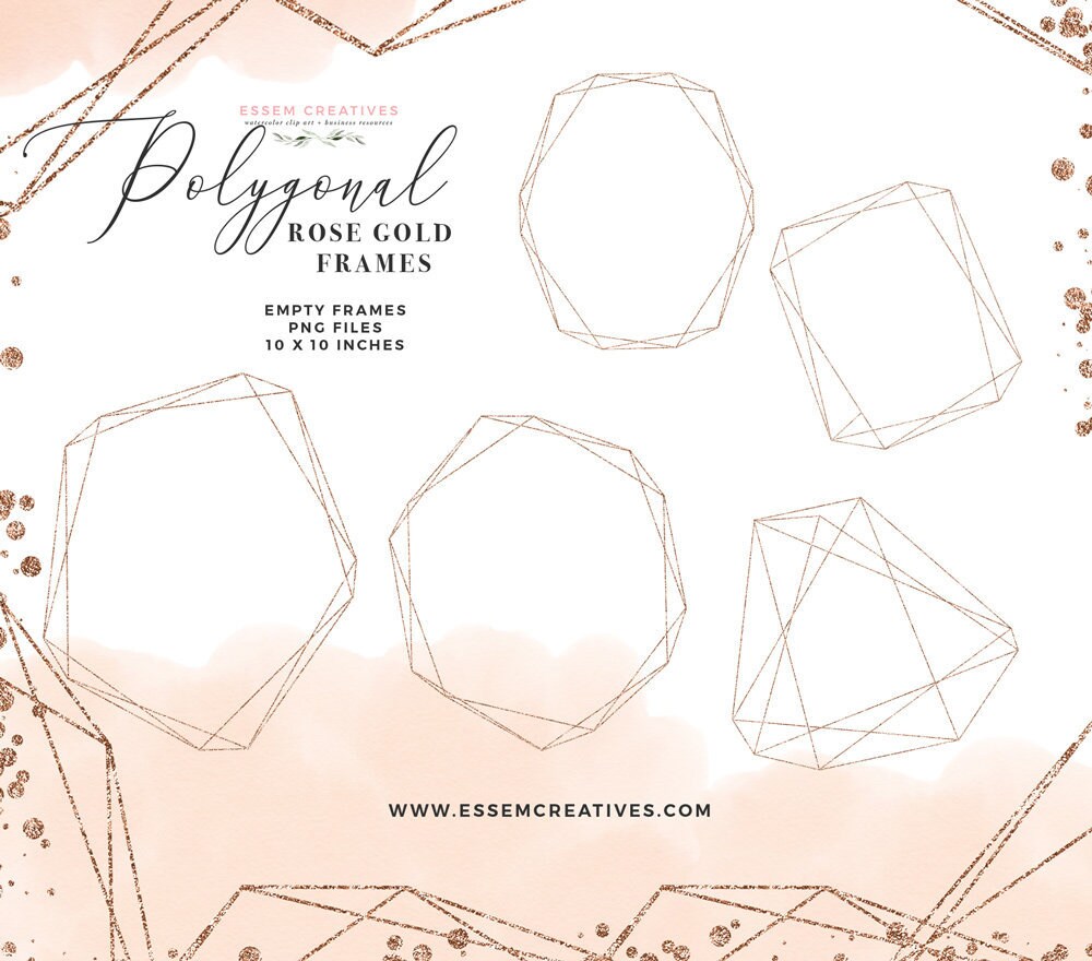 Empty Rose Gold Shapes Clipart Geometric Polygonal Crystal - Etsy