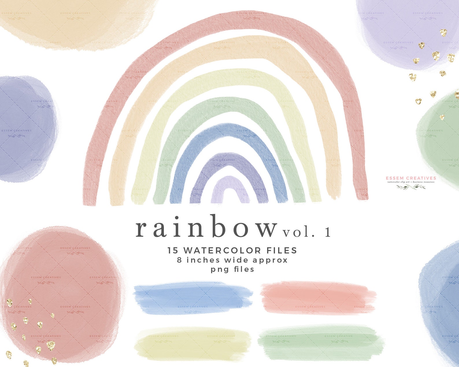Watercolor Rainbow Clipart Circles Clipart Digital Planner | Etsy