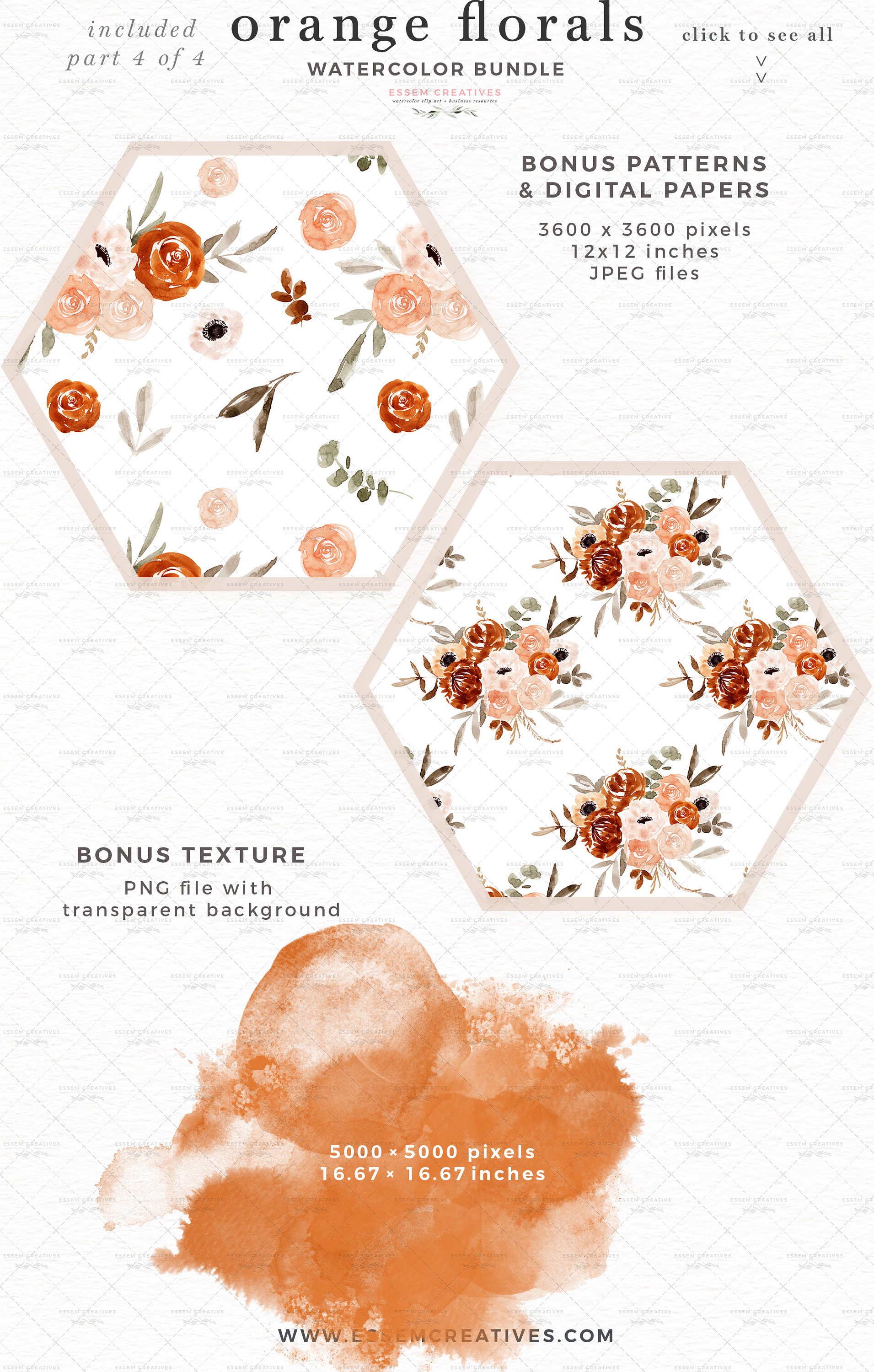 Orange Floral Clipart, Boho Wreath Clipart, Watercolor Floral Frame ...