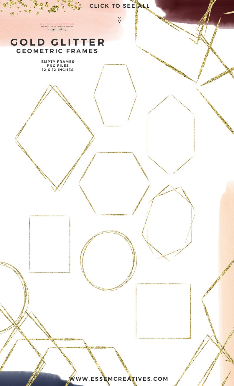 Empty Gold Glitter Geometric Frames Clipart Rose Gold Silver | Etsy