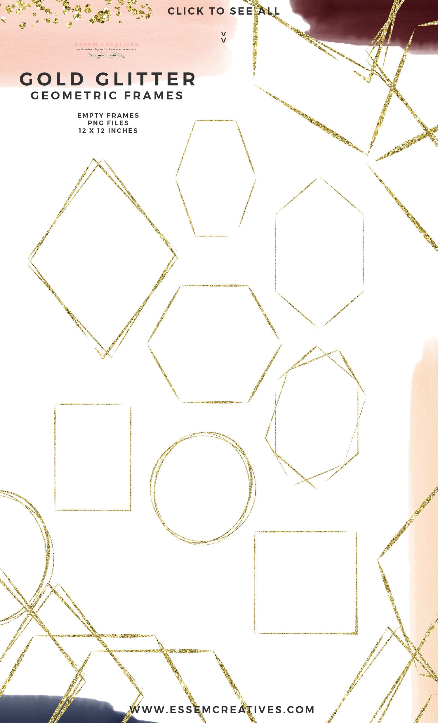 Empty Gold Glitter Geometric Frames Clipart Rose Gold Silver | Etsy