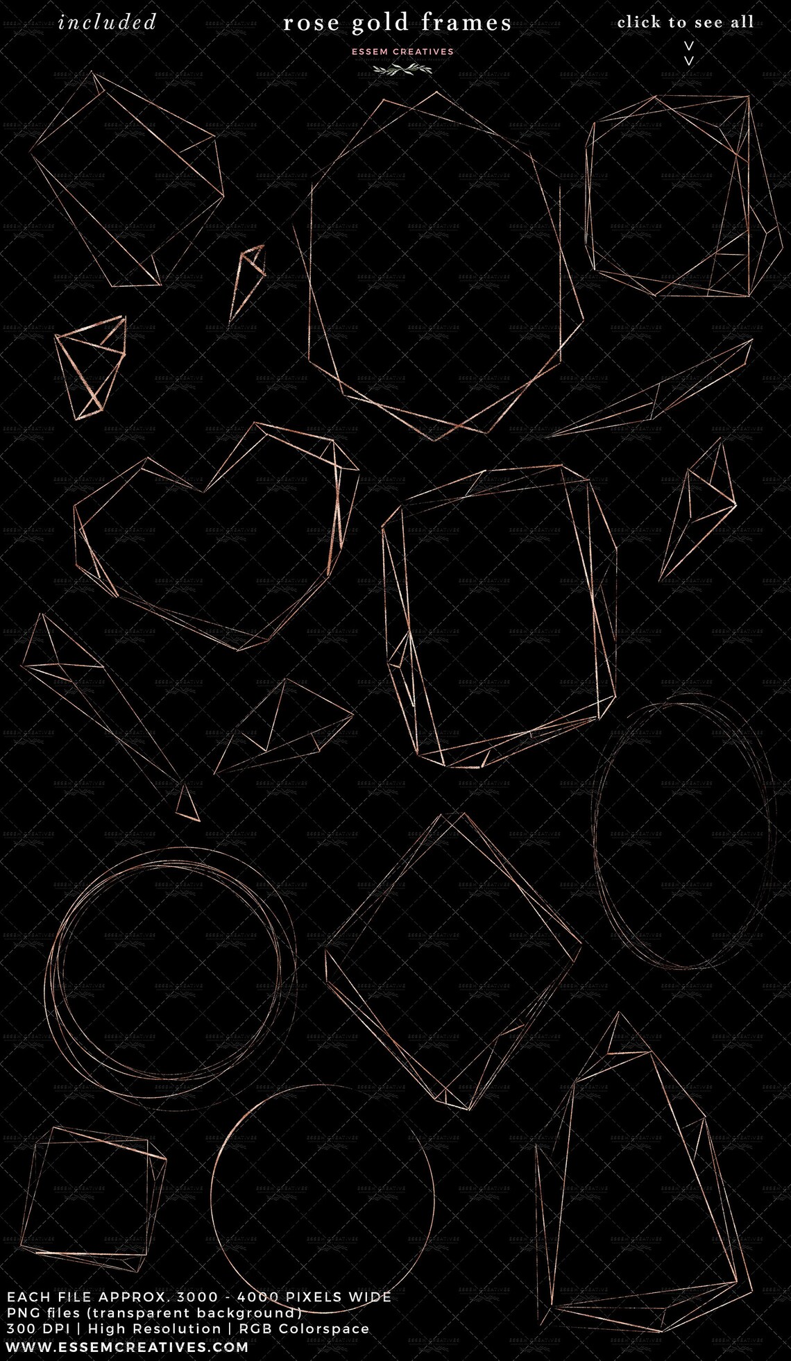 Empty Rose Gold Geometric Frames Clipart Crystal Frames Clip | Etsy