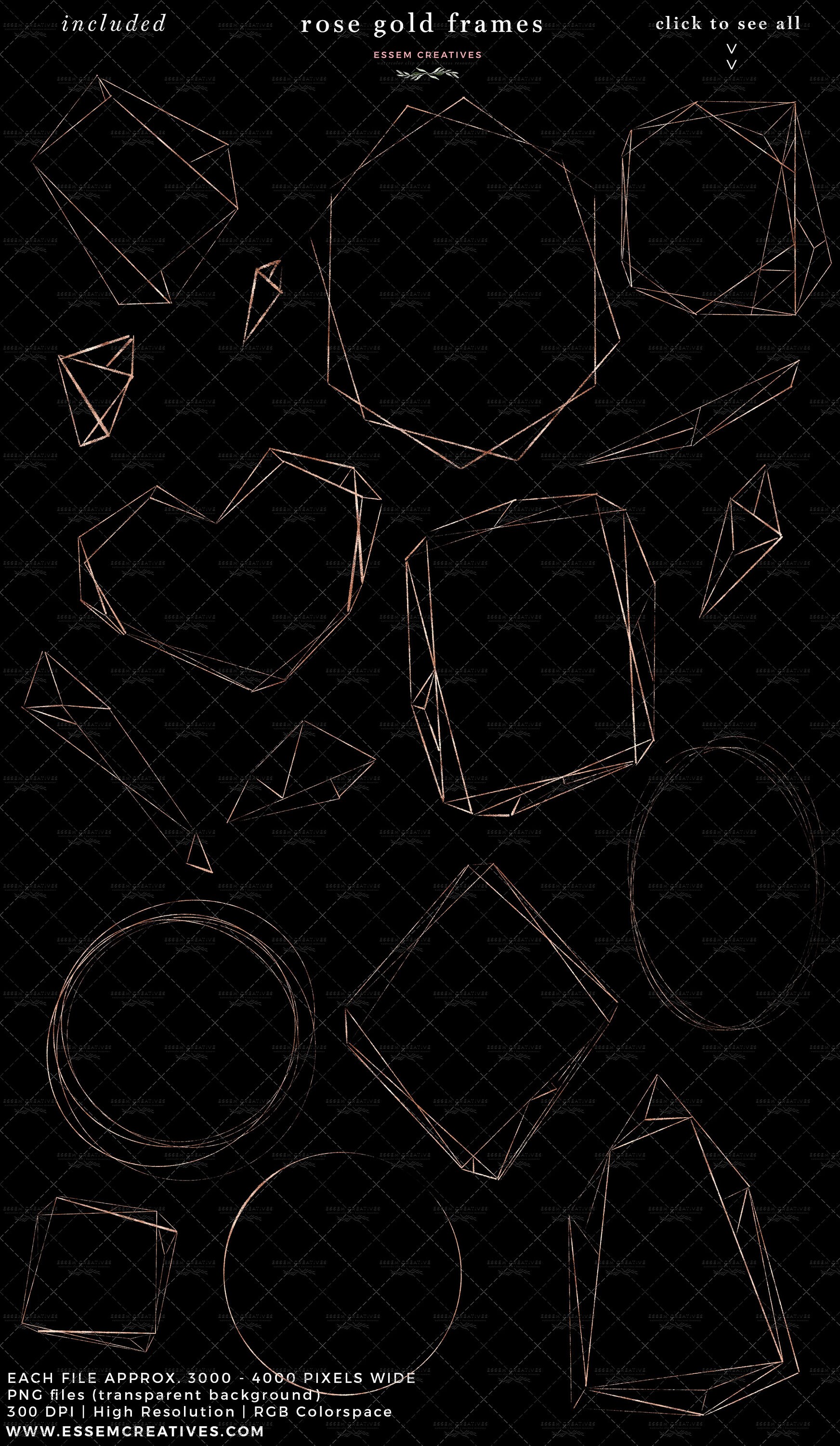 Empty Rose Gold Geometric Frames Clipart Crystal Frames Clip | Etsy