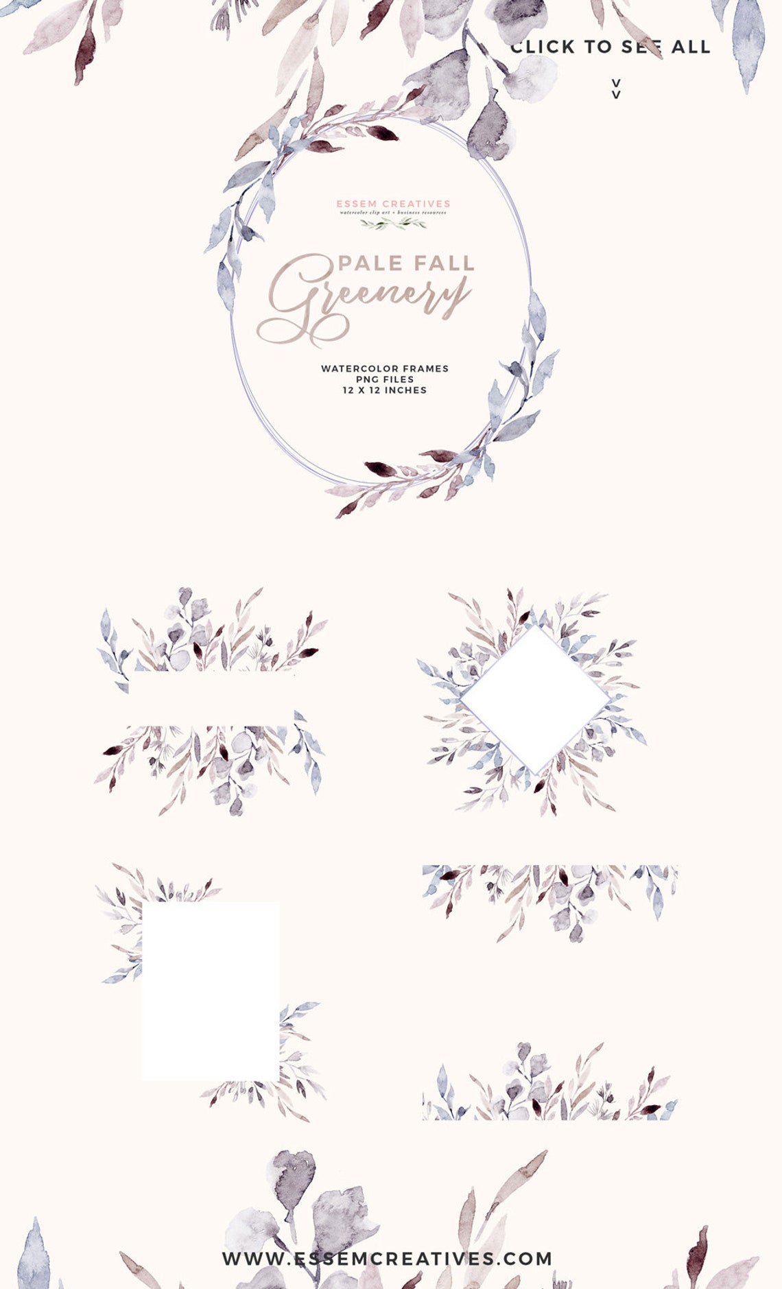 Floral Watercolor Clipart Leaves Frames Clipart Frosty - Etsy