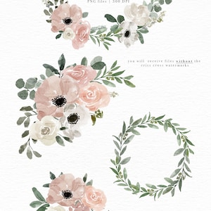 Dusty Peach Watercolor Flowers Clipart, Floral Watercolor Clip Art PNG ...