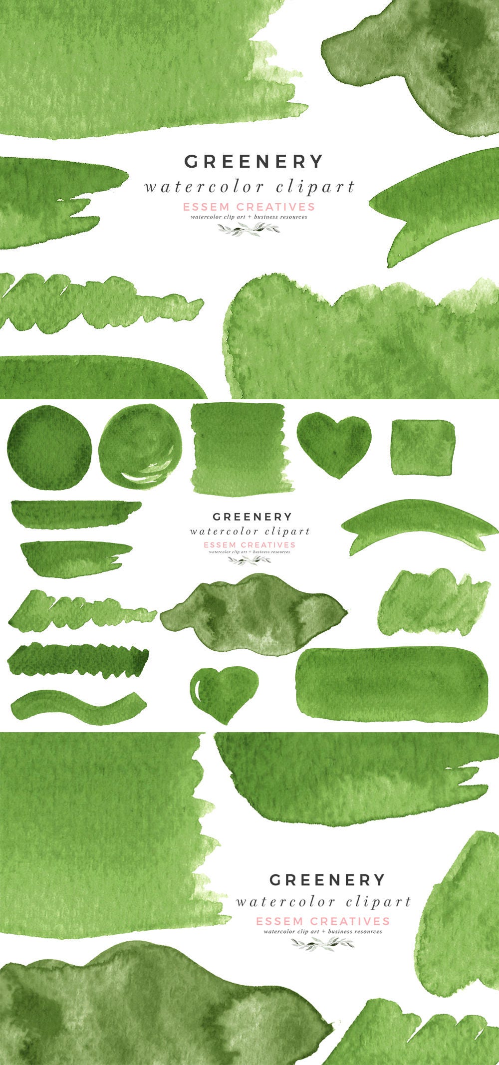 Buy Green Watercolor Clipart, Brush Strokes, Splash, Paint Splatter ...