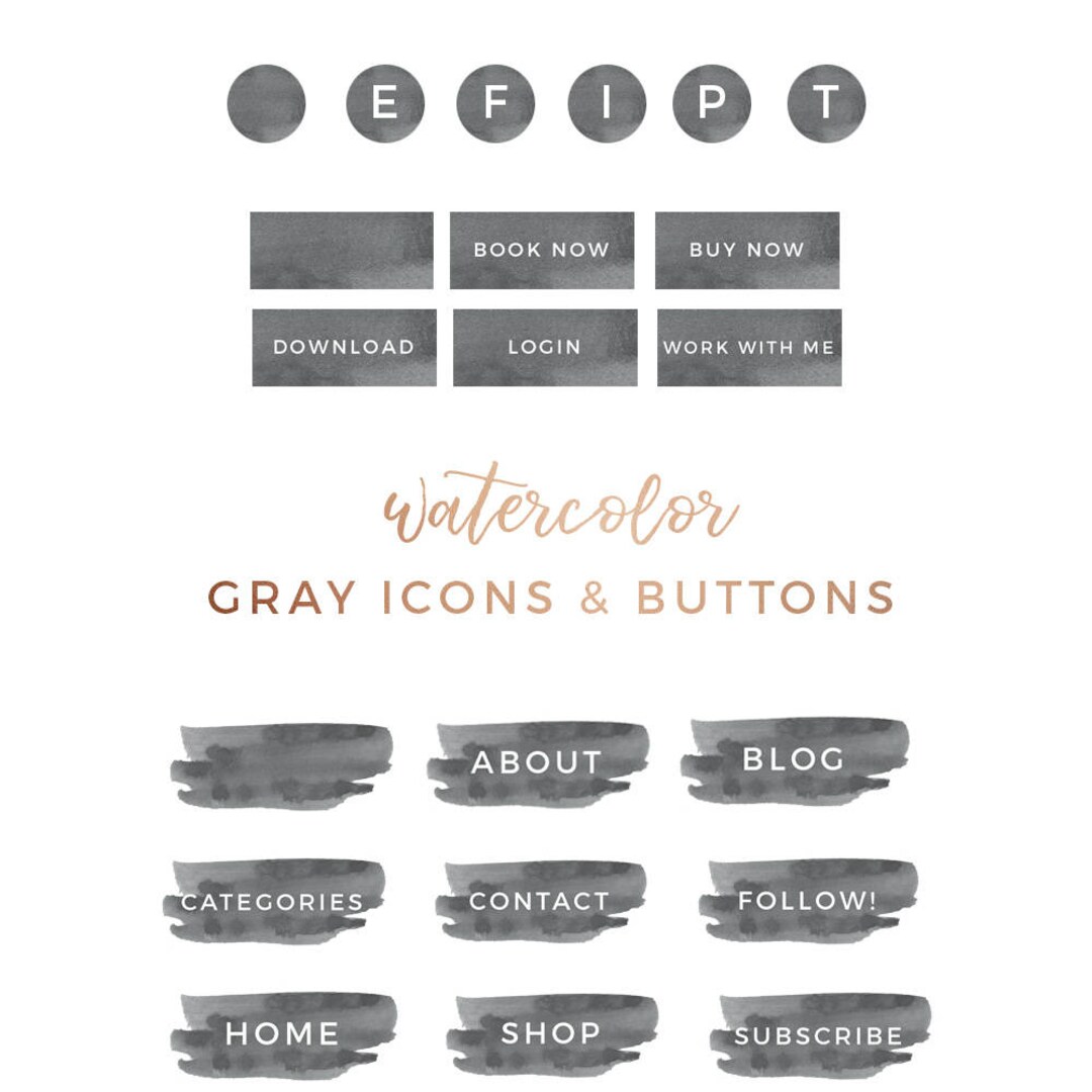 Gray Watercolor Social Media Icons, Buttons, Labels, Blog Kit, Website ...