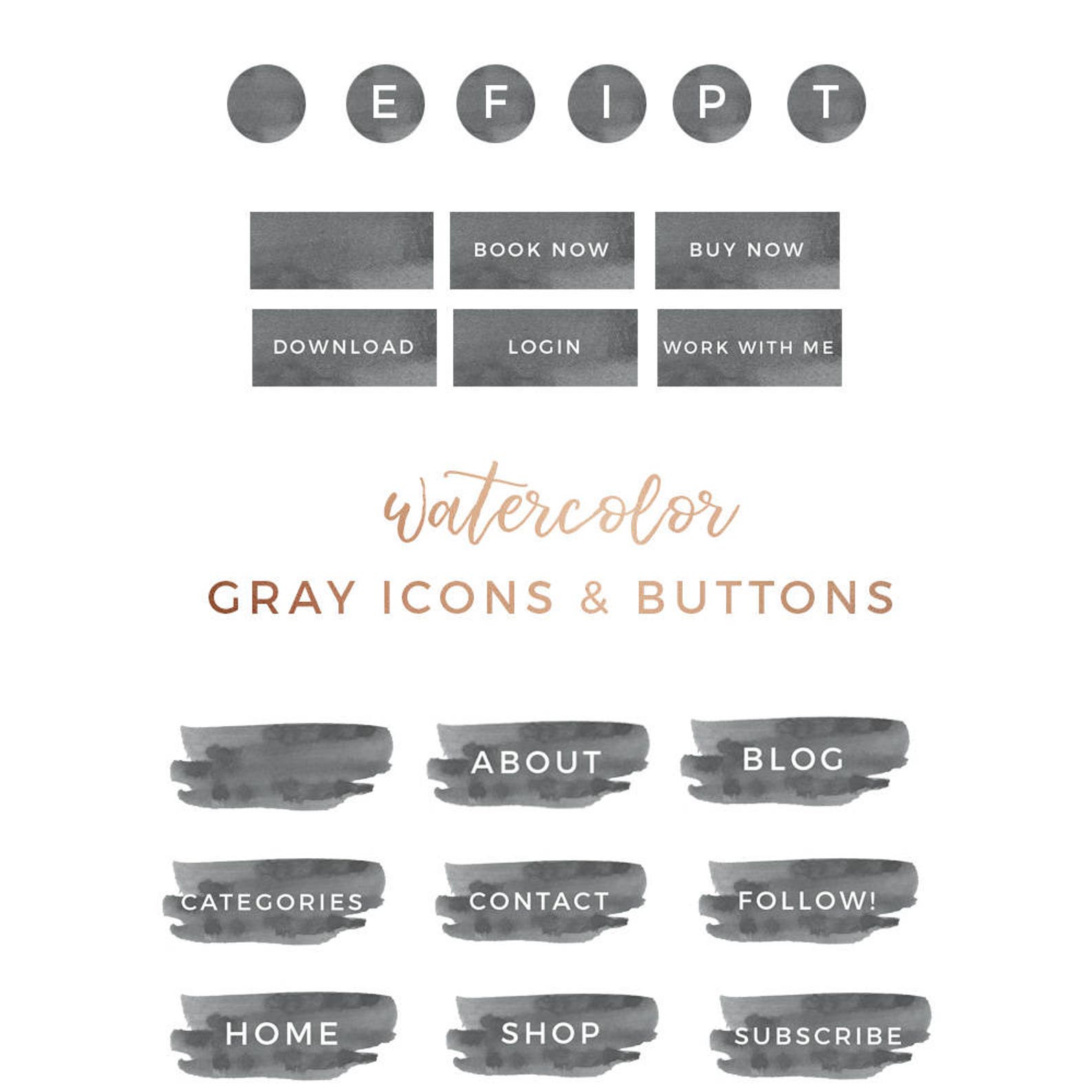 Gray Watercolor Social Media Icons Buttons Labels Blog Kit | Etsy