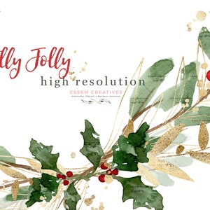 Christmas Wreath Clipart, Holly Jolly Clip Art, Watercolor Winter ...