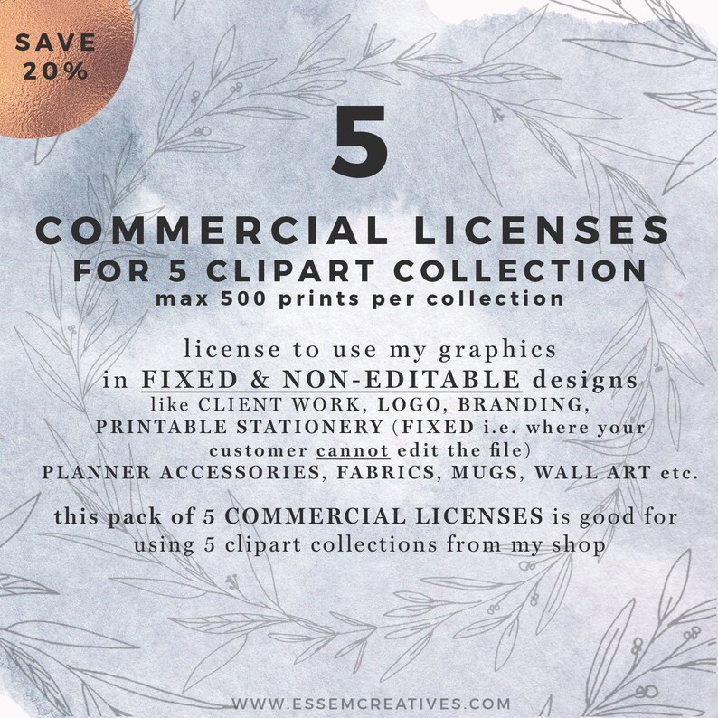 Commercial Use License No Credit Required FIVE Products - Etsy