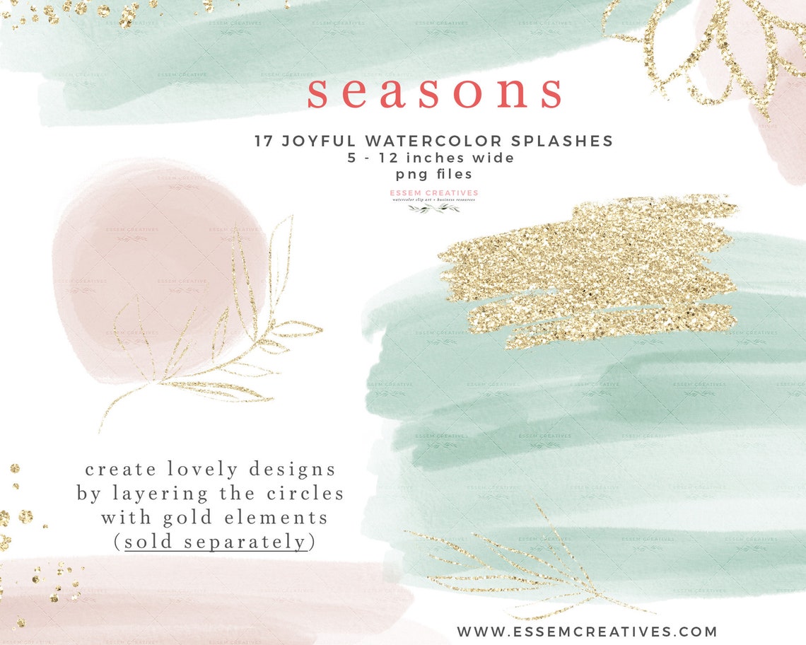 Holiday Watercolor Splashes Splodge Clipart, Abstract Pink Green Aqua ...