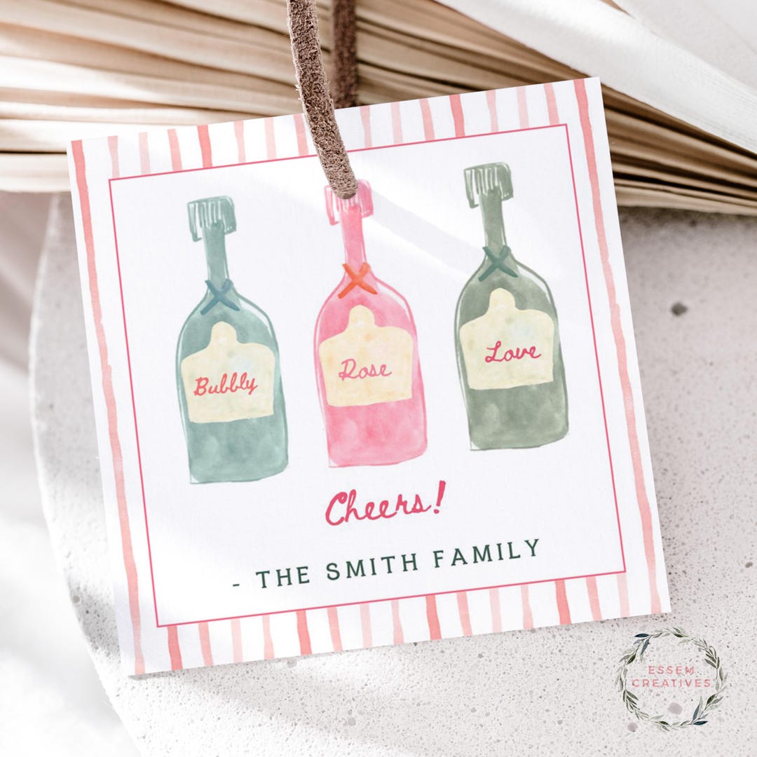 Printable Cheers Gift Tag Template, Editable Canva Champagne Bottle Tag ...