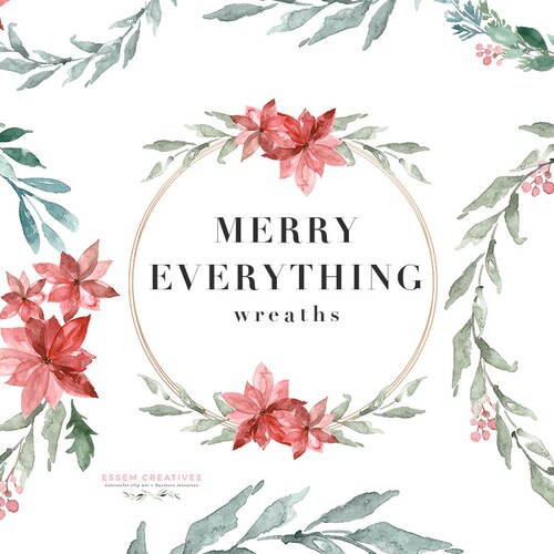 Watercolor Christmas Wreath Clipart Poinsettia Clipart - Etsy