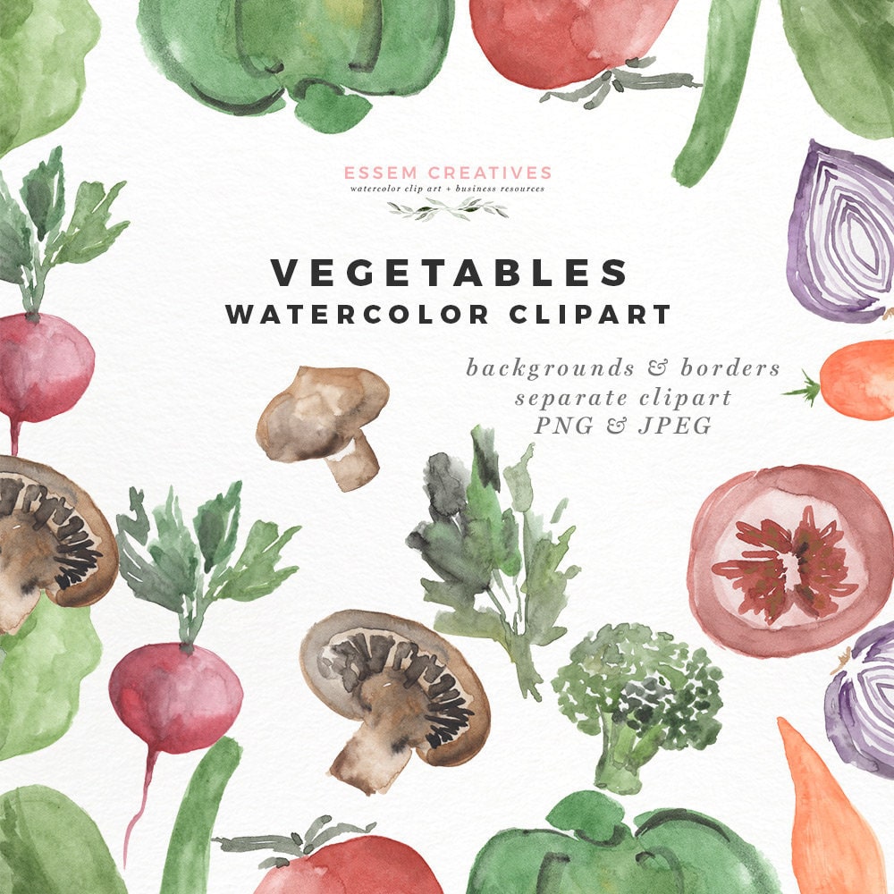 Watercolor Vegetables Food Sublimation Clipart 5x7 Menu - Etsy