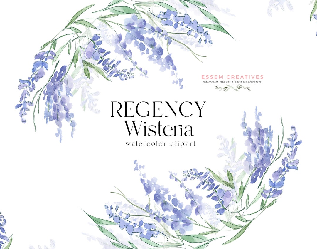 Regency Wisteria Floral Clipart, Watercolor Wreath Clipart, Flower ...
