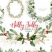 Christmas Wreath Clipart Holly Jolly Clip Art Watercolor | Etsy