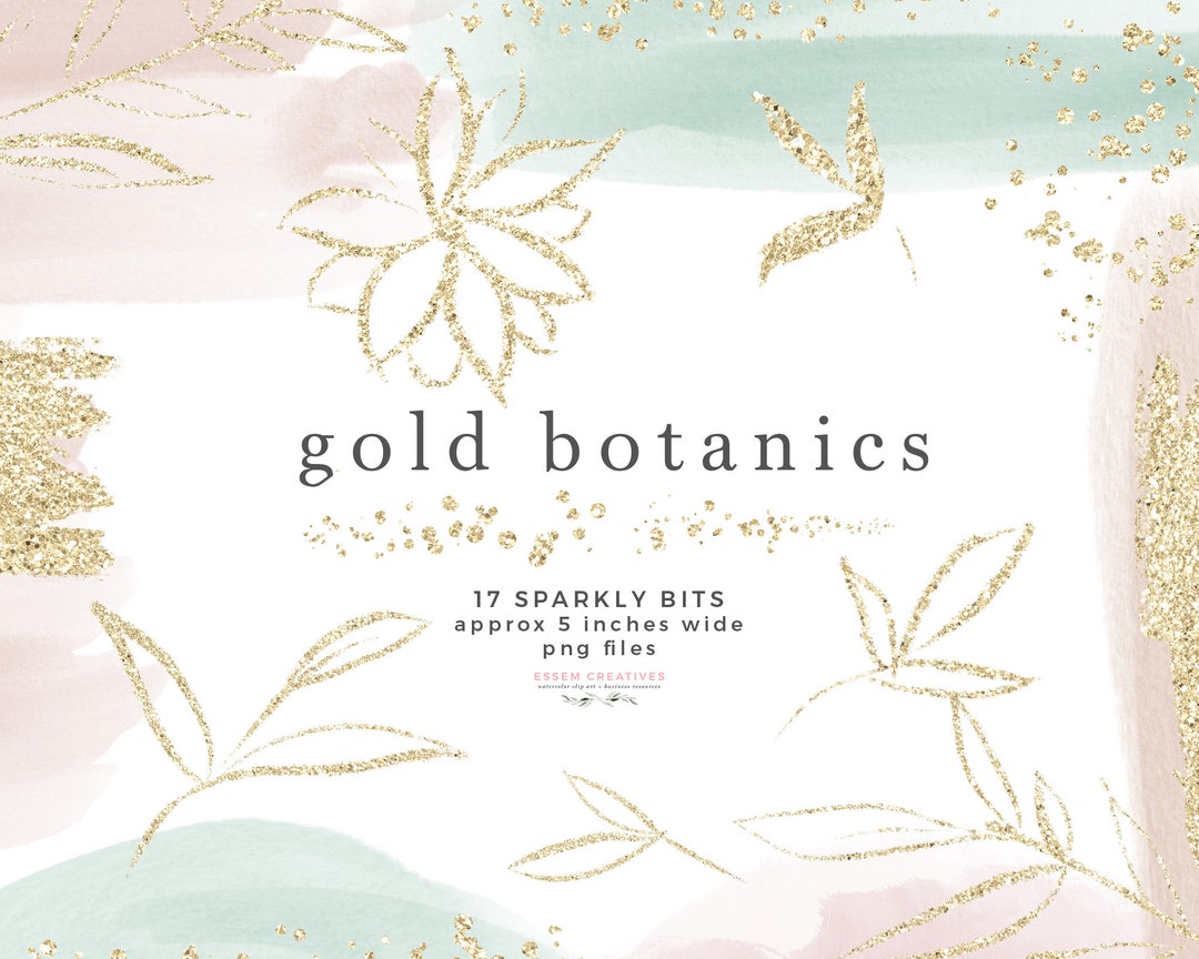 Gold Botanics Clipart, Sparkle Glitter Clipart Overlay, Sublimation PNG ...