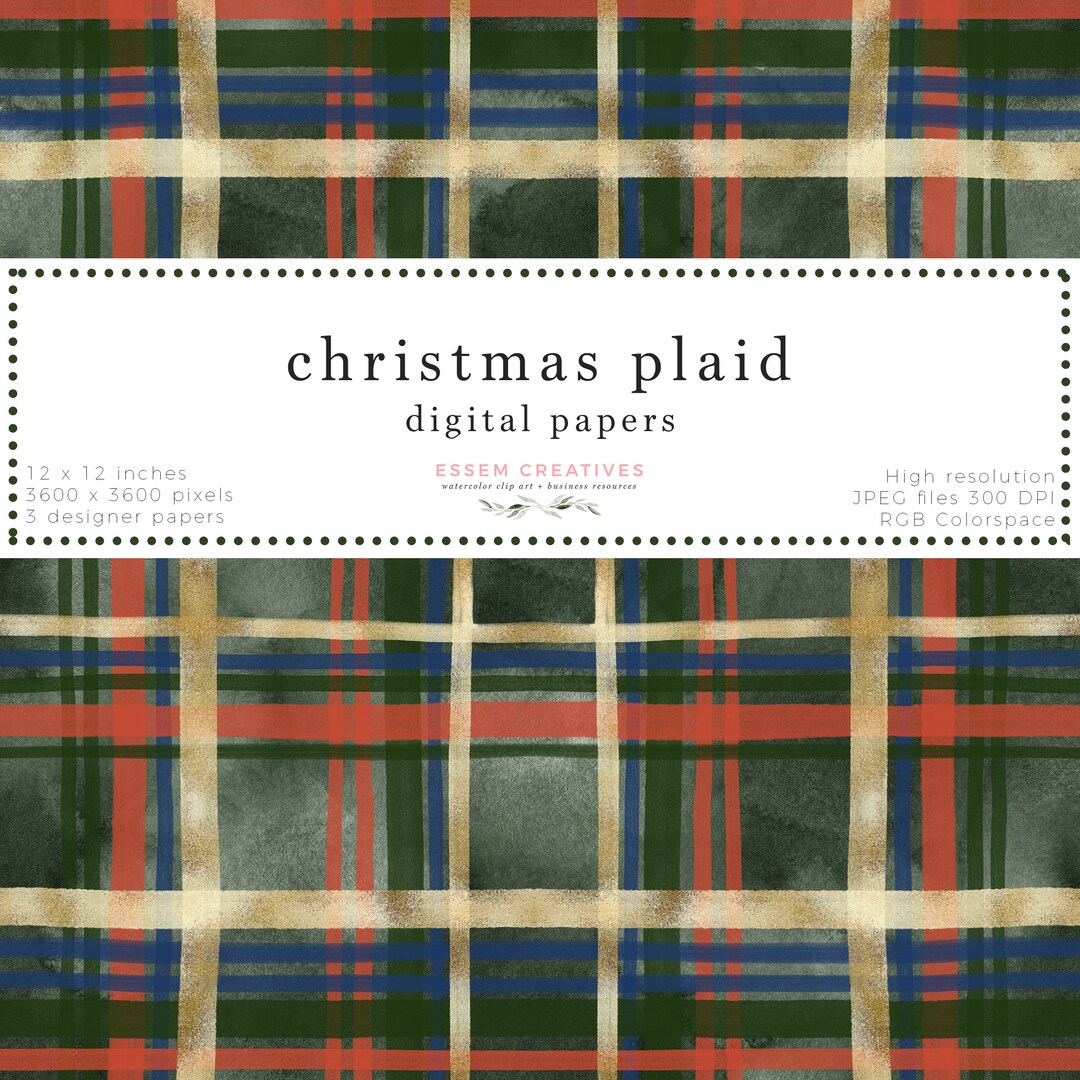 Christmas Plaid Pattern Digital Paper Seamless Repeat, Watercolor ...