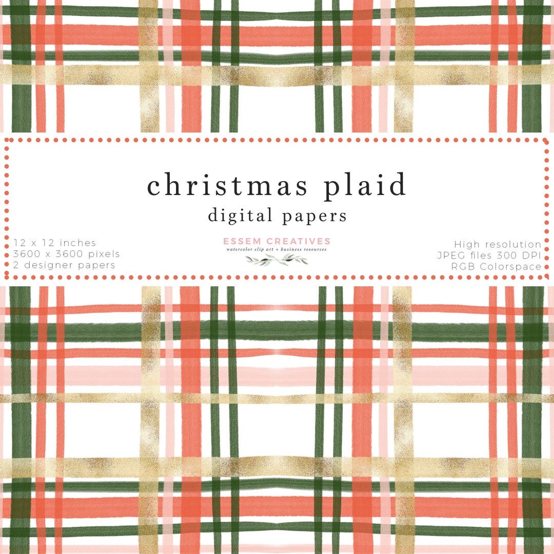 Christmas Plaid Pattern Digital Paper Seamless Repeat, Watercolor ...