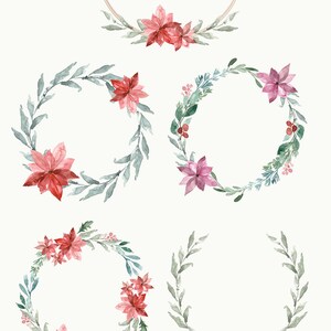 Watercolor Christmas Wreath Clipart, Poinsettia Clipart, Mistletoe Clip ...
