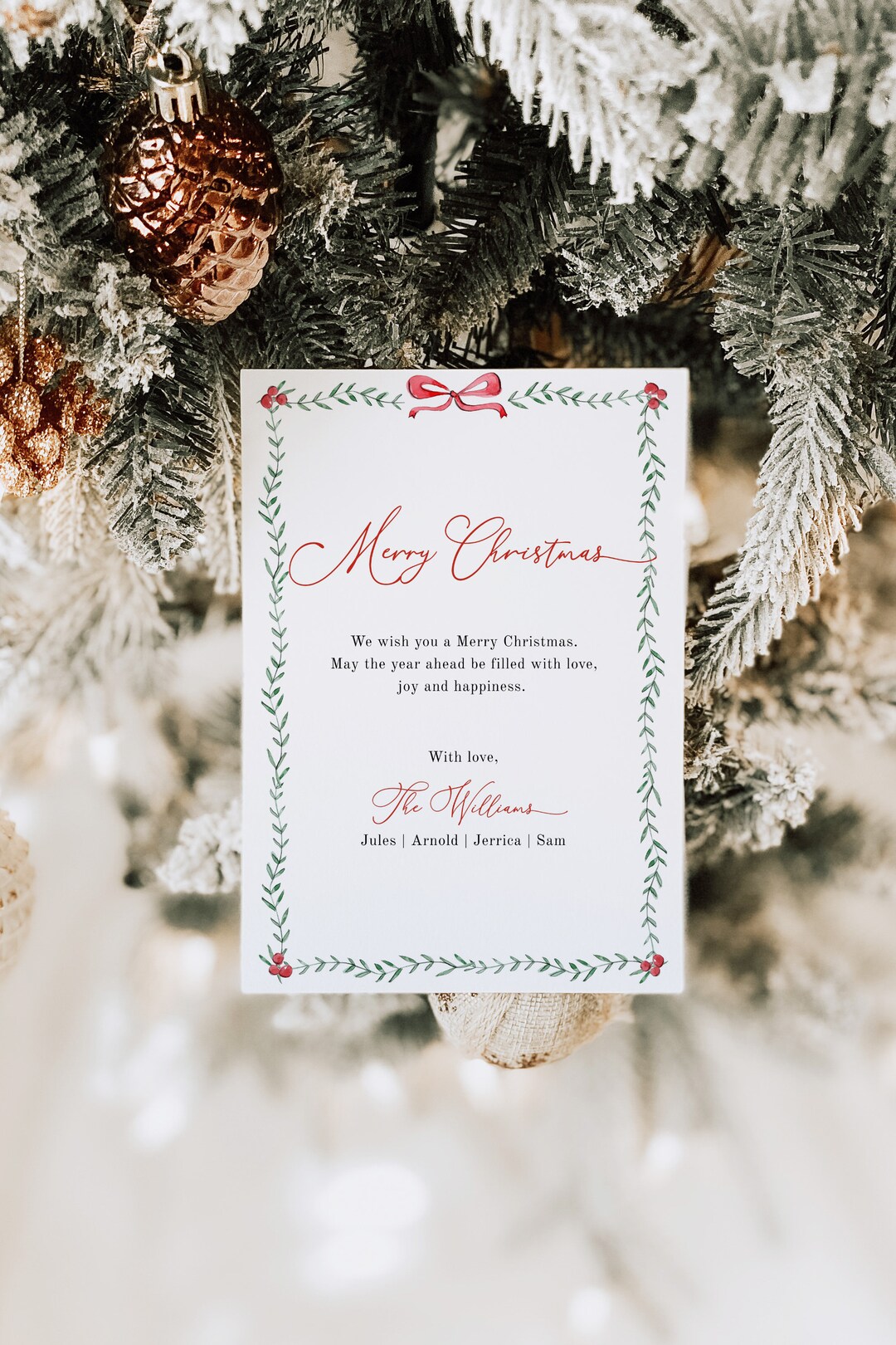 Minimal Christmas Card Template, Greenery Christmas Card Border 2023 ...