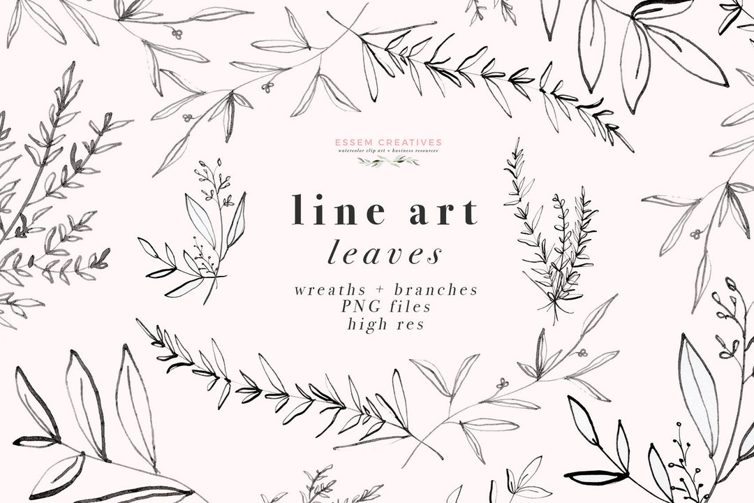 Line Art Leaves Clipart Illustration, Botanical Greenery Foliage ...
