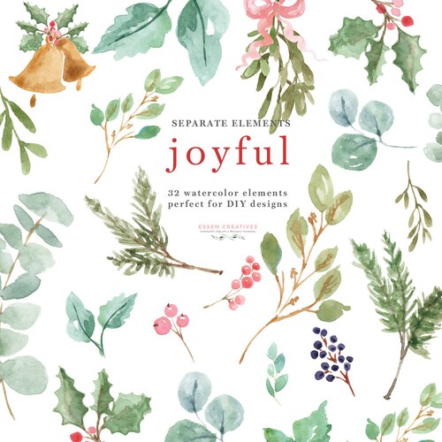 Christmas Wreath Clipart Holly Jolly Clip Art Watercolor - Etsy