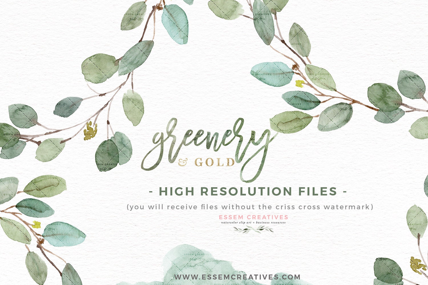 Watercolor Eucalyptus Clipart Leaves Wreath Clipart Gold | Etsy India