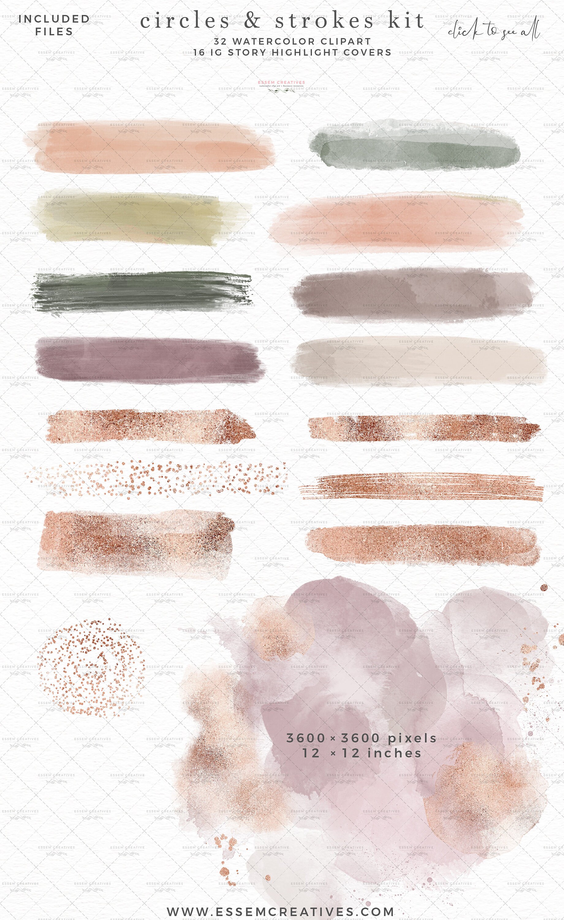Watercolor Circles and Brush Strokes Clipart Texture Splash | Etsy