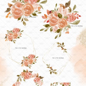 Peach Orange Floral Wreath Clipart, Boho Floral Frame Clip Art ...