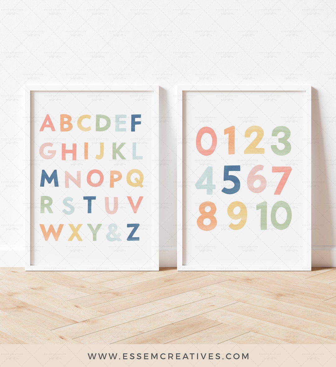 Set of 2 Alphabet Numbers Prints, Educational Poster, Rainbow Classroom ...