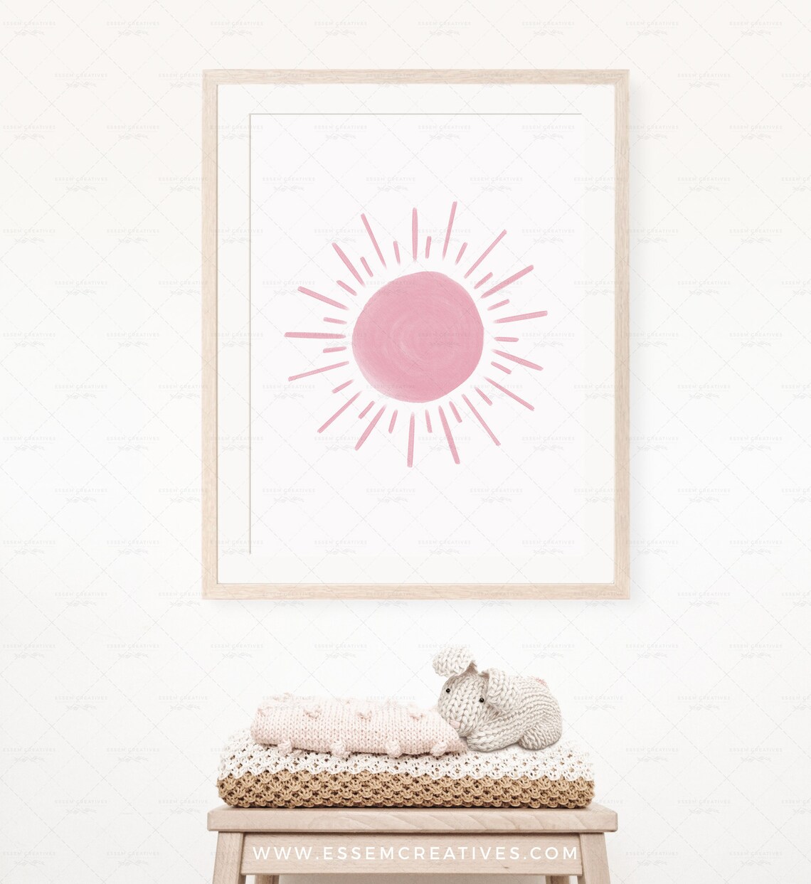 Blush Pink Sun Print Boho Baby Girl Nursery Print Sun Wall | Etsy