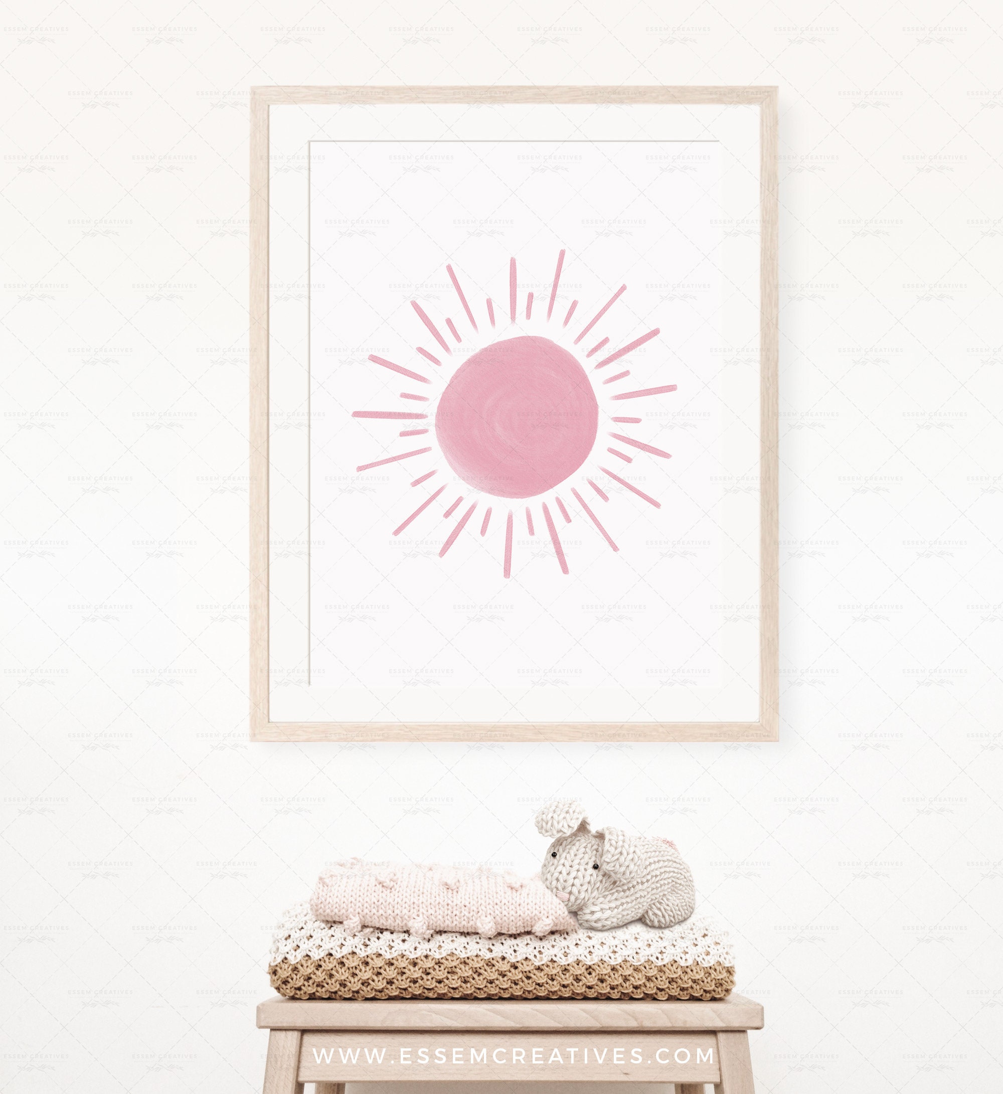 Blush Pink Sun Print Boho Baby Girl Nursery Print Sun Wall - Etsy