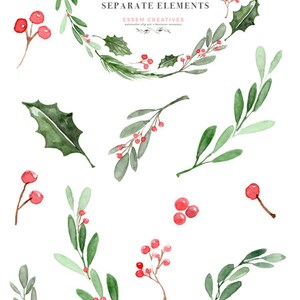 Watercolor Christmas Clipart, Christmas Photo Card Template, Holiday ...