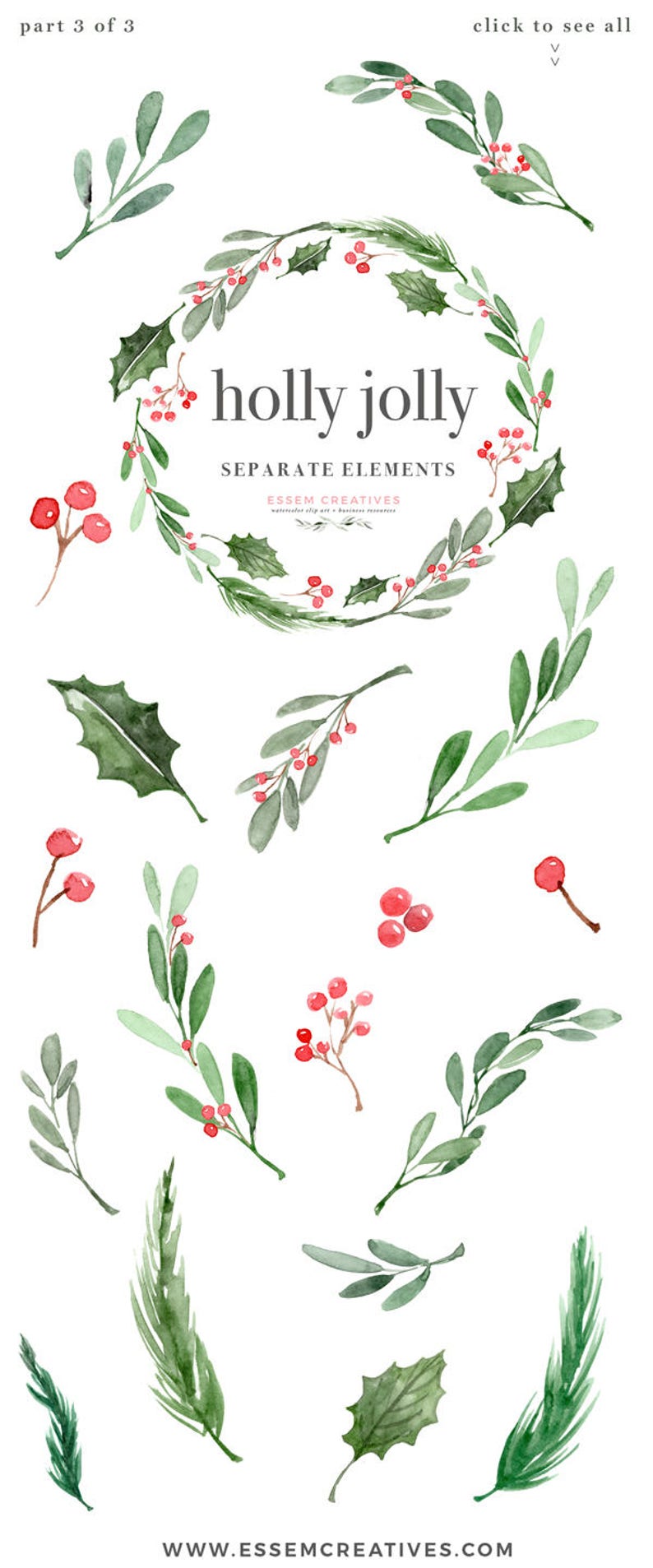 Watercolor Christmas Clipart, Christmas Photo Card Template, Holiday ...
