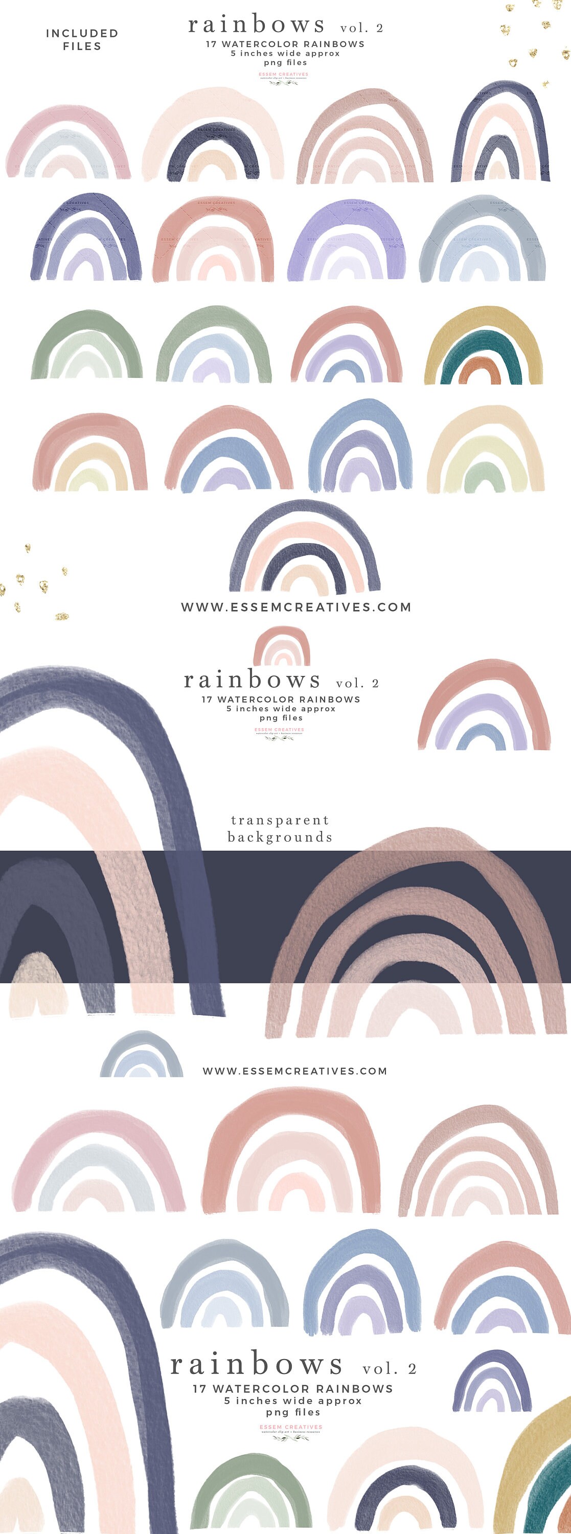 Modern Watercolor Rainbow Clipart Digital Planner Stickers | Etsy