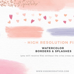 Pink Purple Watercolor Washi Tapes, Watercolor Brush Strokes Textures ...