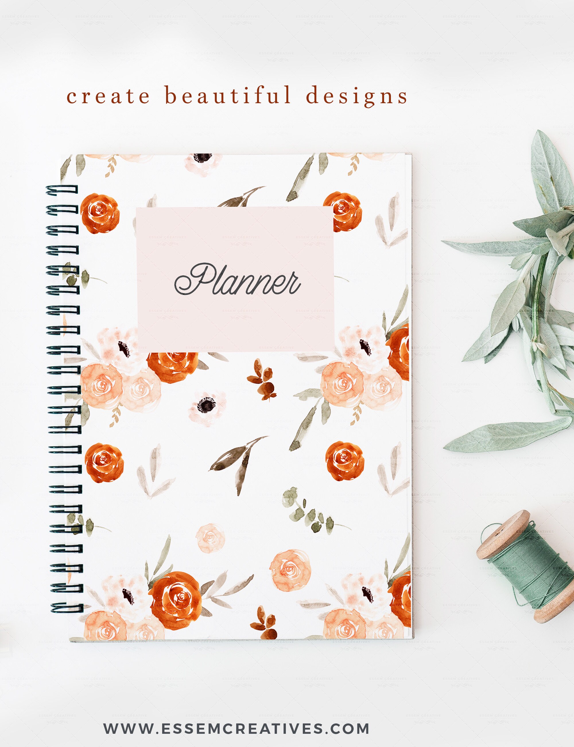 Orange Floral Clipart Boho Watercolor Flowers Clip art Orange | Etsy